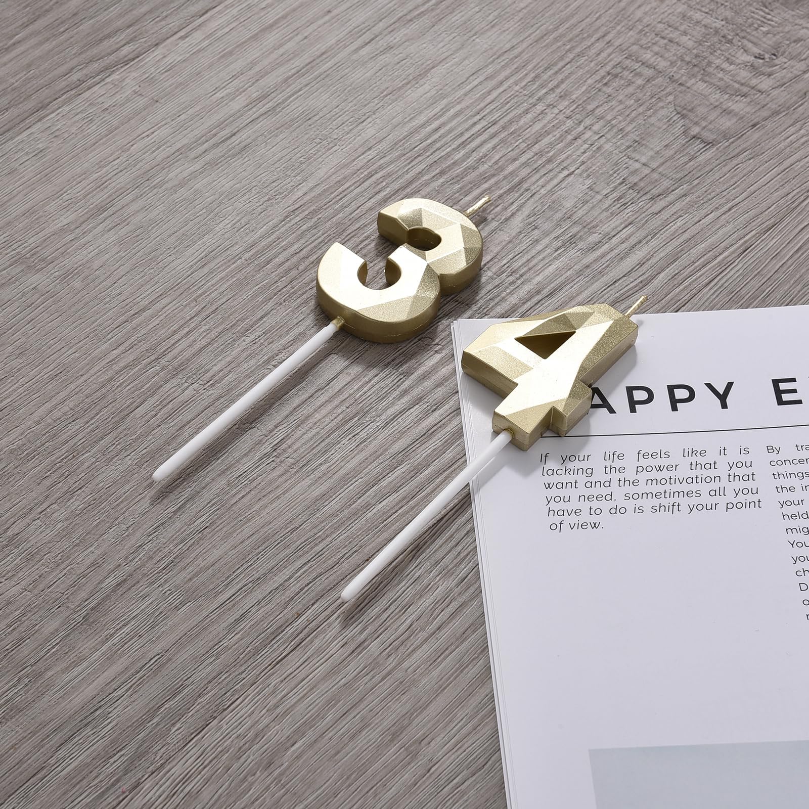 2 inch Gold 34 Birthday Candles, 3D Diamond Number 34th Cake Topper for Boys Girls Birthday Party Decorations Theme Party