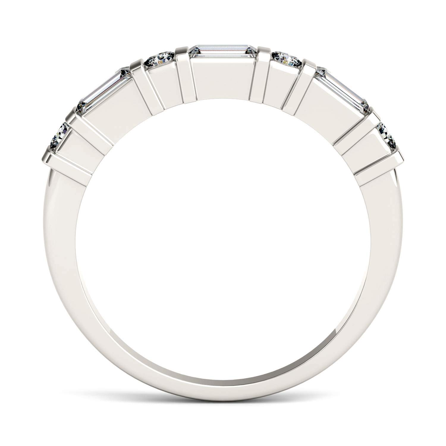 14K White Gold Moissanite by Charles & Colvard 4x2mm Step Cut Baguette Wedding Band-size 6 0.47cttw DEW