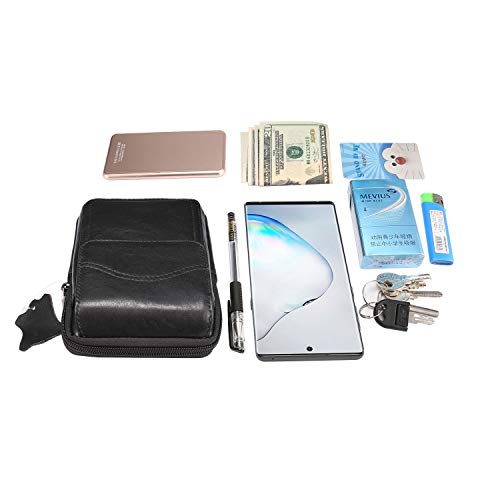 Genuine Leather Cell Phone Belt Holster Waist Bag Crossbody Purse Travel Bag for Galaxy S20+ S10 Plus,A30s,A10s,A50,Note9,Note 8, Google Pixel 4 XL,Xiaomi Mi 9T, Redmi 8A,OnePlus 7T,BLU Vivo XL5-Black