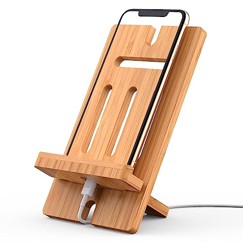 BambuMate Tablet Stand, Adjustable Tablet Holder, Tablet and Phone Holder, Cell Phone Stand Compatible with Smart Phone, Tablet -Natural Bamboo