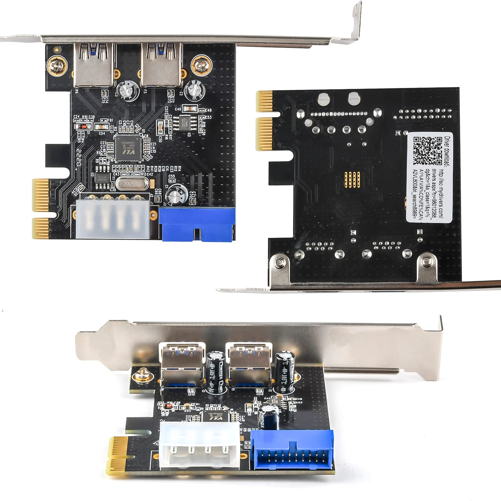2 Port PCIE Expansion Card, Aideepen 2 Ports PCI-E to USB 3.0 Expasion Card with 4-Pin & 20 Pin Control Card Adapter PCI Express Controller Hub for Windows