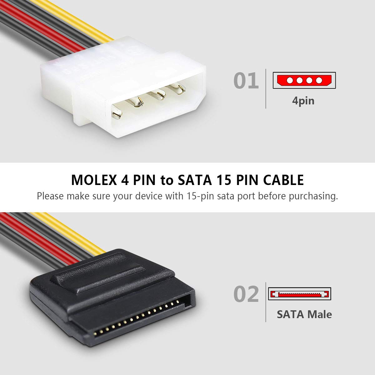 BENFEI SATA to Molex, 3 Pack 4 Pin Molex to SATA Power Cable - 10 Inches