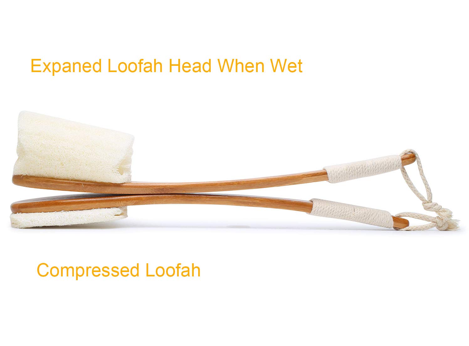 Leotruny 100% Natural Exfoliating Loofah with Long Wooden Handle Shower Back Brush (Off-White (1 Pack))