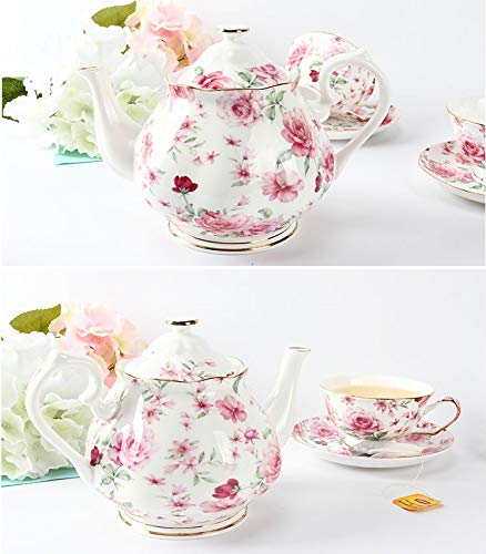 BTaT- Tea Pot, Teapot, Porcelain Teapot, 38 oz, Floral Teapot, Bone China Teapot for Tea Set, Ceramic Tea Kettle, Tea Pots for Tea Cup, Tea Pot Ceramic, Tea Pots for Loose Tea, Mother's Day Gift