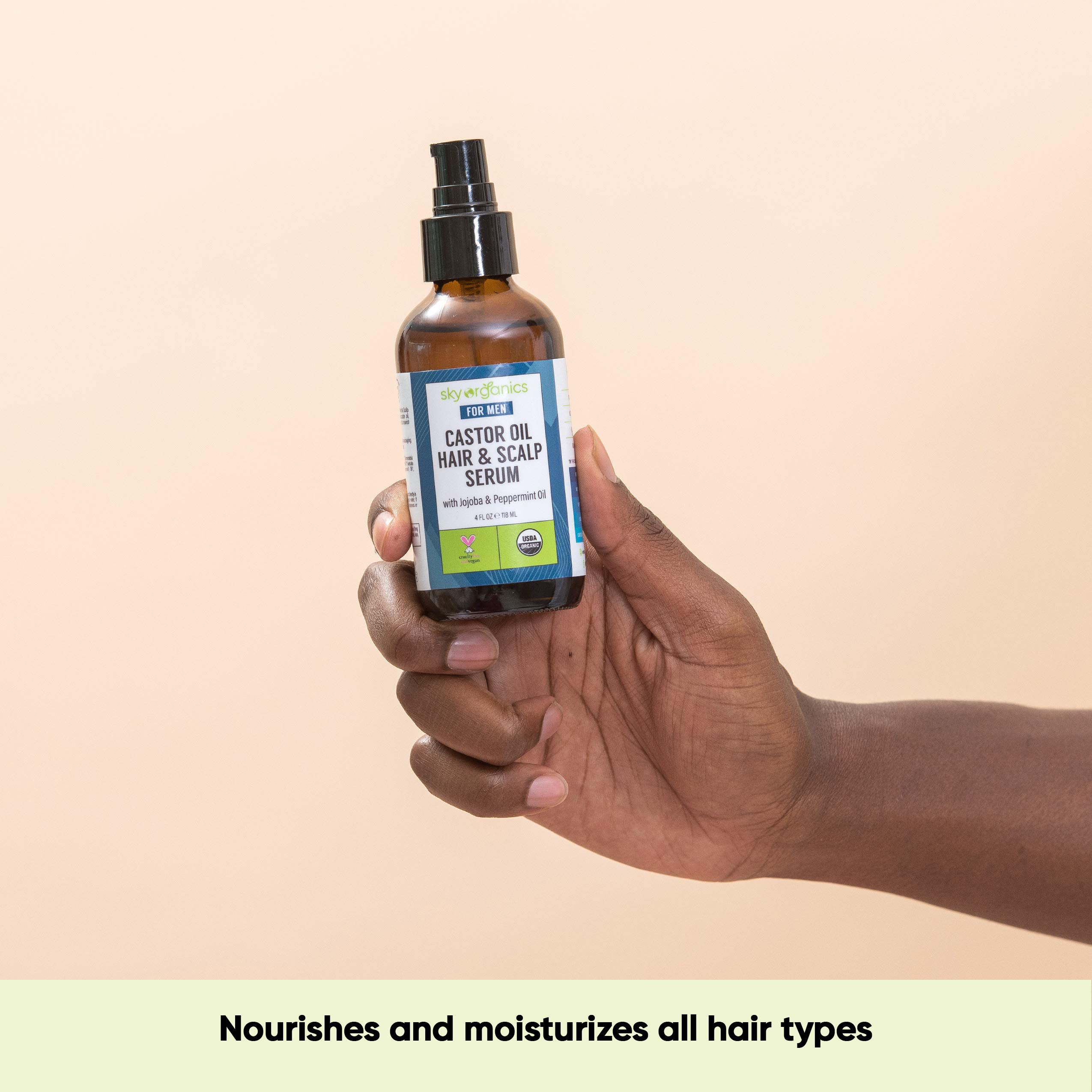 Sky Organics Men's Organic Castor Oil Hair & Scalp Serum for Hair, USDA Certified Organic to Moisturize, Support & Condition, 4 fl. Oz