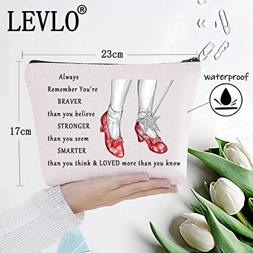 LEVLOPrincess Red Slippers Cosmetic Make up Bag You Are Braver Stronger Smarter Than You Think Gift Ruby Red Slippers Makeup Zipper Pouch Bag Wizard Movie Merch( Doro Bag)