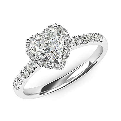 14k White Gold Heart-shaped Genuine Moissanite Halo Engagement Ring with Side Stones Promise Bridal Ring (12)