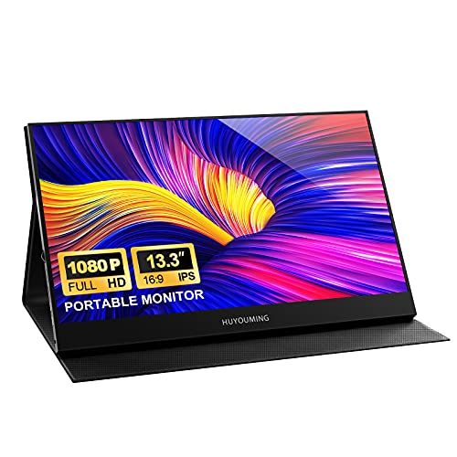 huyouming Portable Monitor - 13.3" 1080P FHD USB-C Laptop Monitor IPS HDMI Gaming Monitor - Narrow Bezel Travel Monitor with Smart Cover, Slim Computer Display External Monitor for Laptop Phone