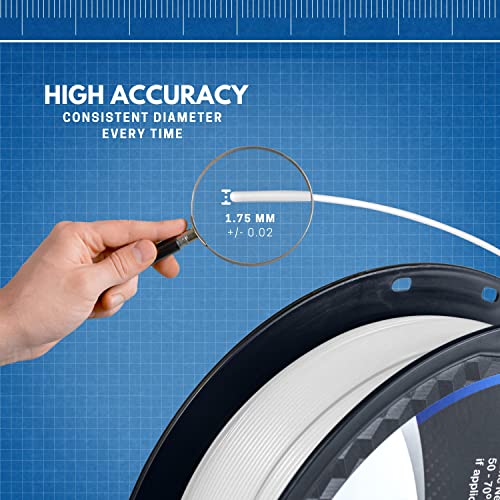 3D Innovators 3D Printer PLA Filament, 1.75mm, 1KG/2.2LB, Dimensional Accuracy +/- 0.02 mm (Real White) (Works with Lithophanes)