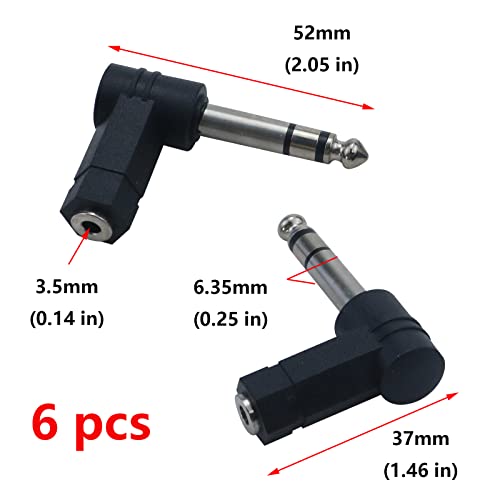 Antrader Right Angle Audio Adapters 3.5mm Stereo Female Jack to 1/4" Stereo Male Plug Headphone Audio Adapter Converter Connector 6pcs