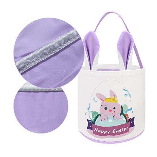 Asbtos 3 Pack Easter Basket, Bunny Baskets for Kids with Cute Rabbit Ears Stripe Storage Gifts Candies, Blue, Pink, Purple(9 x 9 x 14 inches)