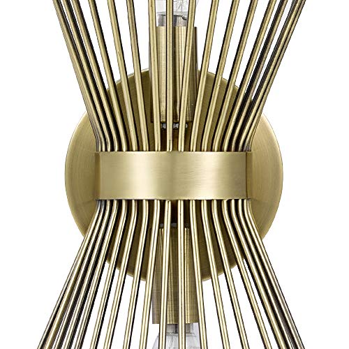 Amazon Brand – Rivet Mid-Century Modern Metal Starburst 2-Light Wall Sconce Lamp, Bulbs Included, 17.5"H, Antique Gold