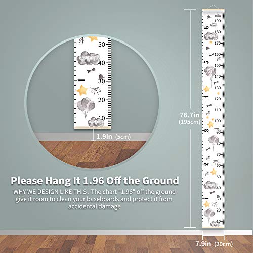ASENART Kid Children Height Cloud and Ballon Growth Chart Ruler Growth Wall Chart Art Waterproof Hanging Rulers for Kids Bedroom Nursery Wall Decor Removable
