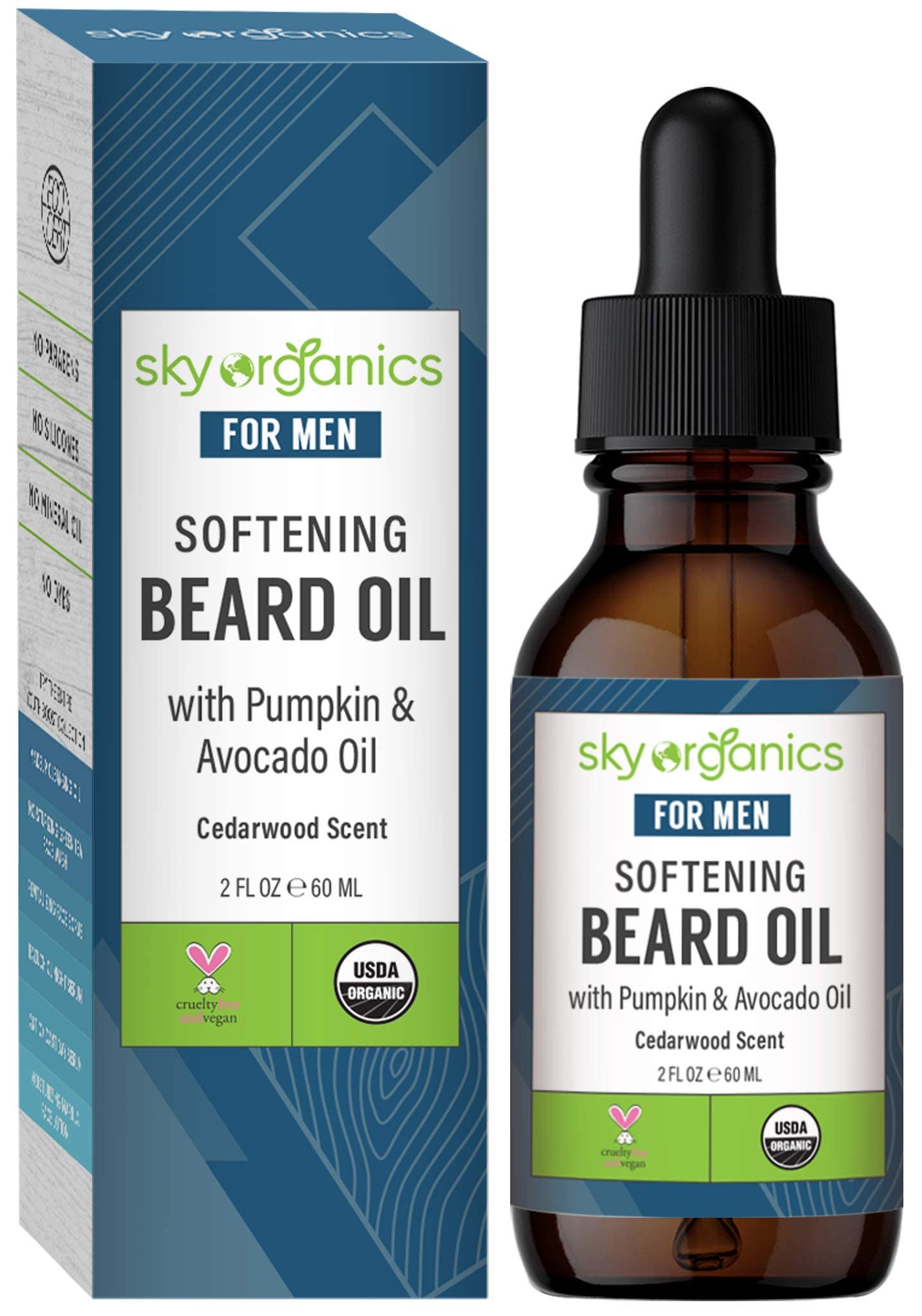 Sky Organics Men's Organic Softening Beard Oil for Face, USDA Certified Organic to Nourish, Condition & Soften, 2 fl. Oz