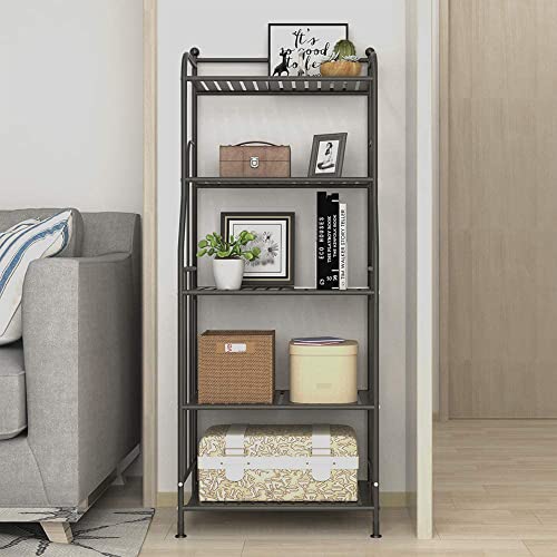 GHQME 5 Tier Metal Standing Shelf Space Saver, Storage Tower Rack for Kitchen Bathroom, Storage Shelving Unit Organizer, Outdoor Flower Stand (Black, 5-Tier)