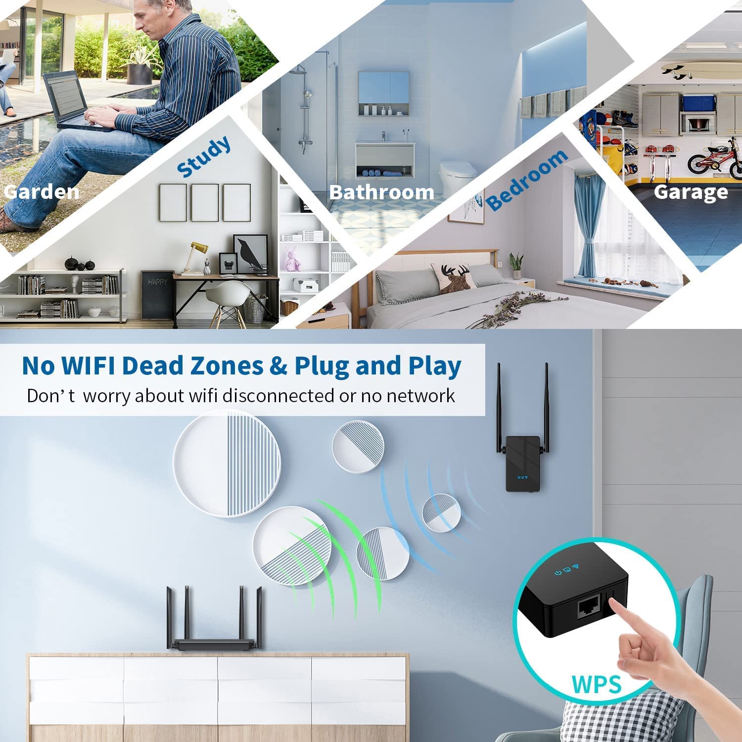2023 Newest WiFi Booster WiFi Extender - Covers Up to 7860 Sq.ft & 40 Devices, WiFi Range Extender WiFi Signal Booster 2.4G Internet Extender WiFi WPS Setup (4 Modes) WiFi Repeater with Ethernet Port