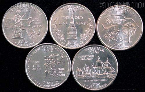 2002 D Complete Set of 5 State Quarters Uncirculated