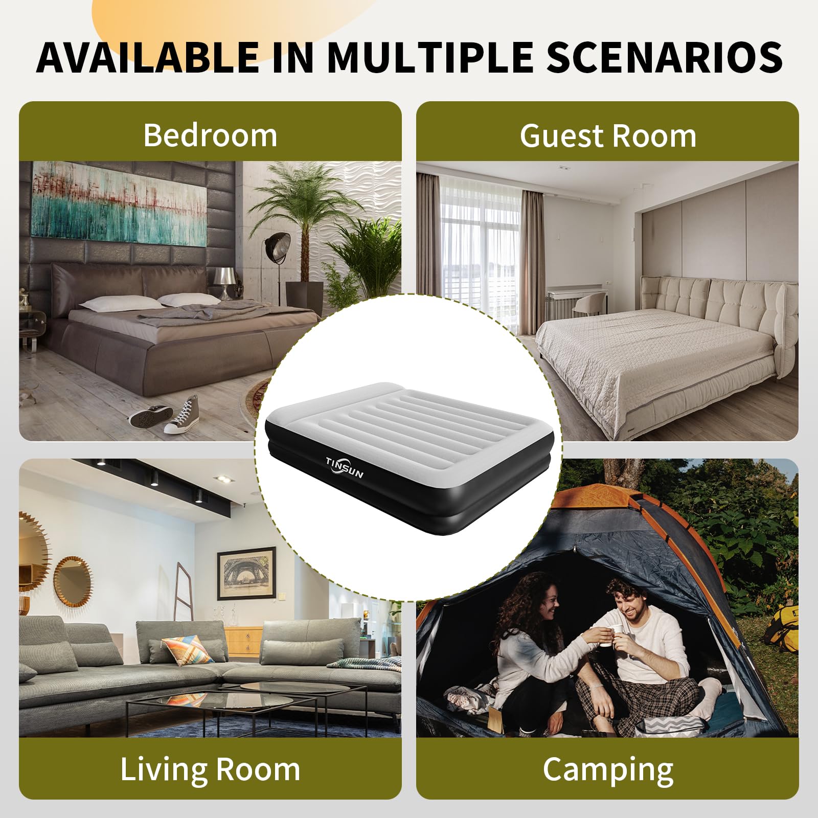 16" Queen Air Mattress with Built-in Rechargeable USB Pump, Pillow - Portable, Easy Setup for Home, Camping, Guests