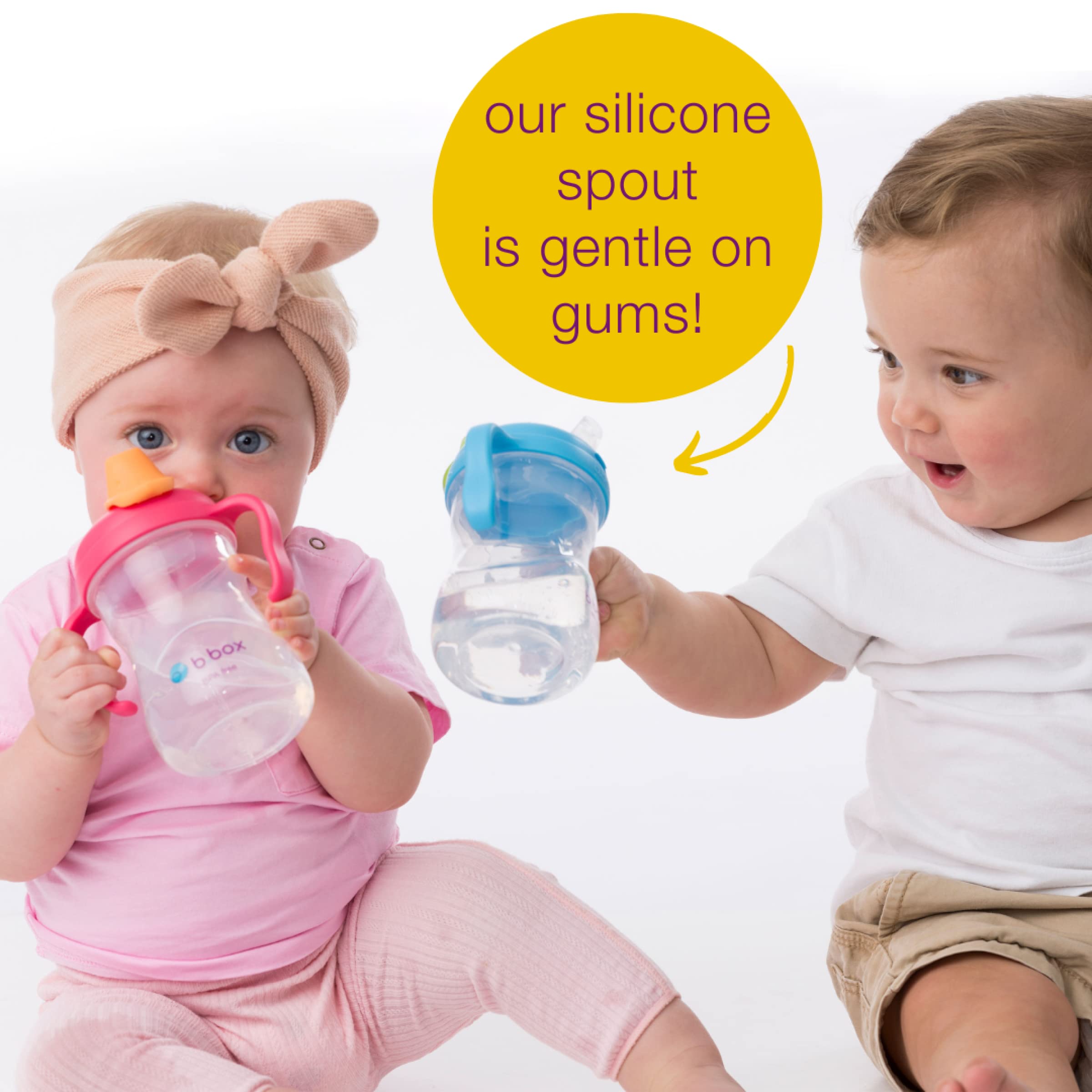 b.box Bottle to Cup Transition Pack - Includes 4 Lids (Nipple, Spout, Straw, Training Cup Lid), BPA-Free, Dishwasher-Safe, Ages 4+ Months (Lemon, 8oz)