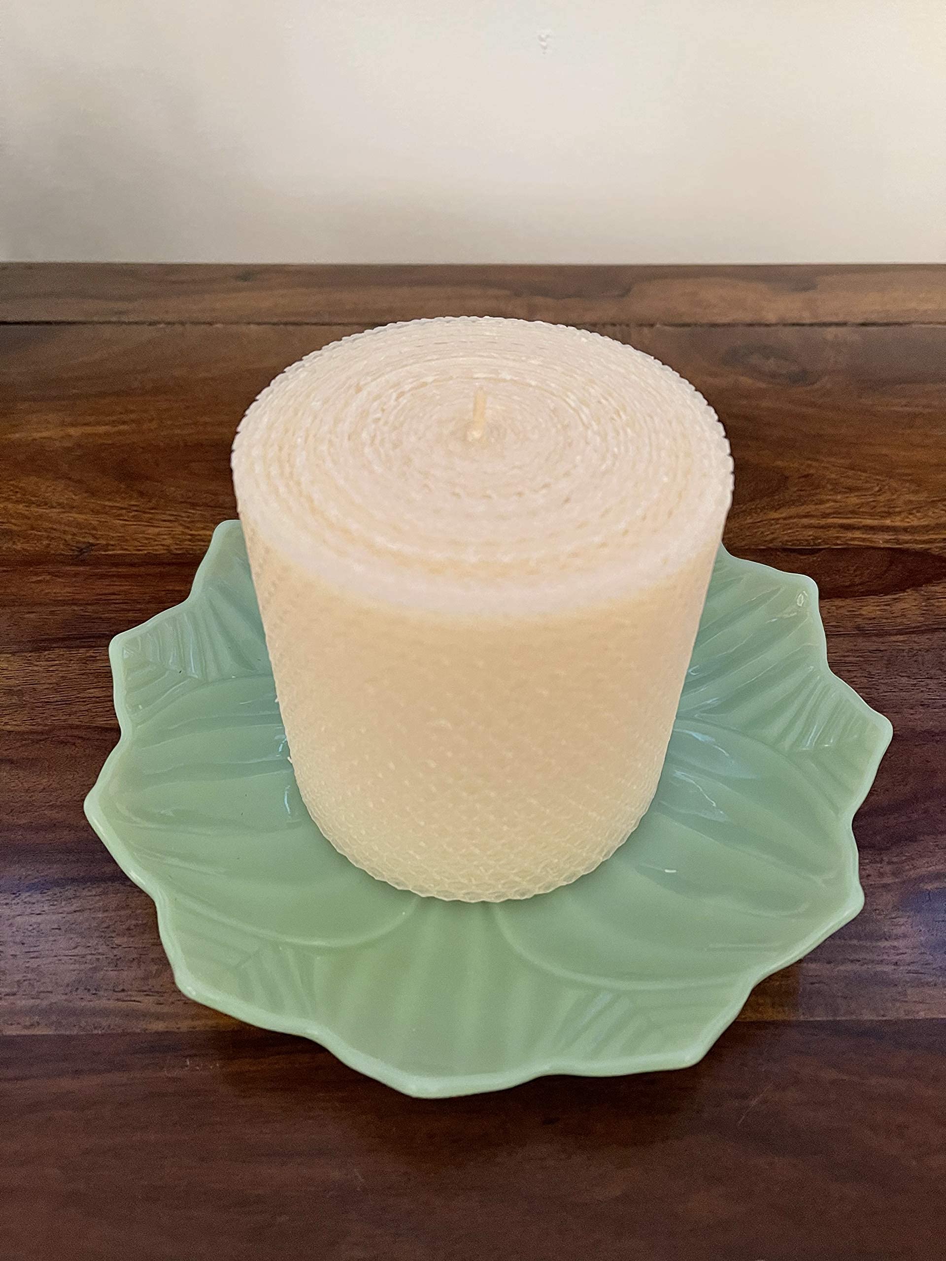 4 Inch x 4 Inch Hand Rolled Beeswax Pillar Candle by Little Bee of Connecticut