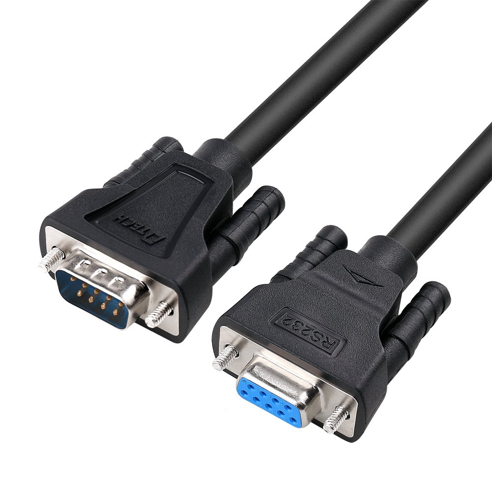 DTech DB9 RS232 Serial Cable Male to Female Null Modem Cord Full Handshaking 7 Wire Crossover for Data Communication (15 Feet, Black)