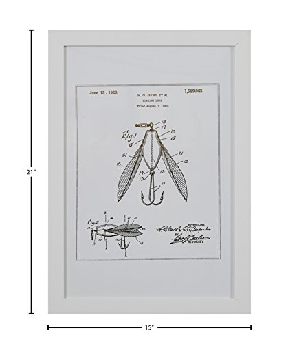 Amazon Brand โ Stone & Beam Modern Gold Ink Reprint of Fishing Lure Patent, White Frame, 15" x 21"