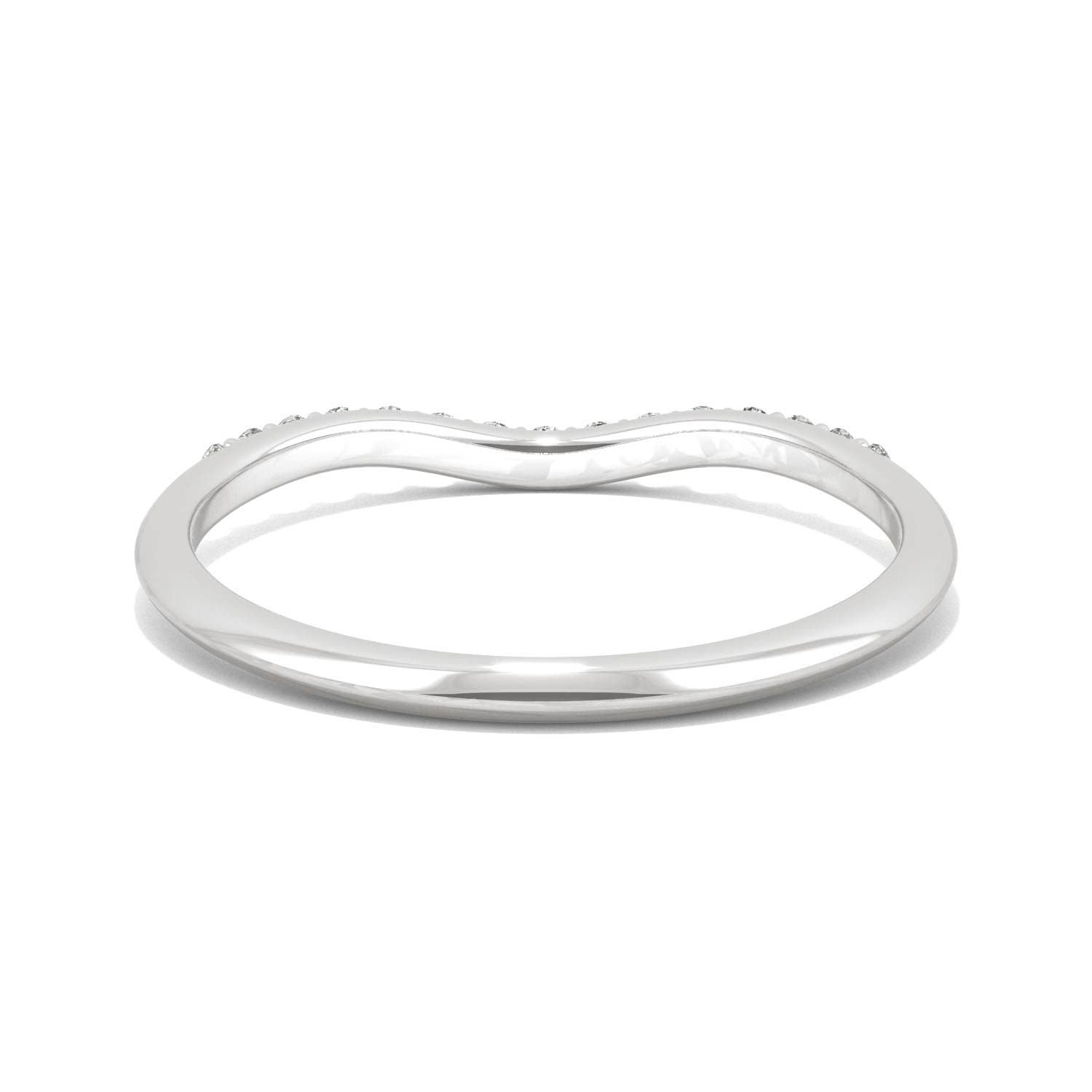 14K White Gold 1.3mm Round Moissanite Curved Wedding Band- size 8 0.17cttw DEW by Charles & Colvard