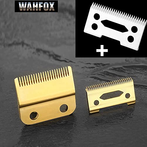 Professional 2 holes replacement blades set NEW Upgrade for Wahl Hair Clippers including 1 440C fixed blade 1 440C moving blade 1 Ceramic blade (Gold)