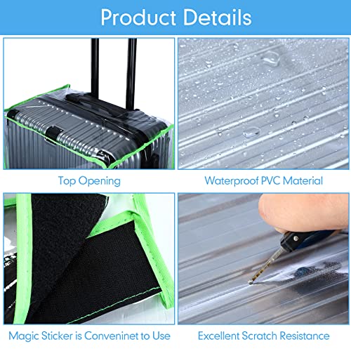 3 Pieces Clear PVC Suitcase Protector Waterproof Cover for Luggage Cover (Fluorescent Green Border, Regular Style)