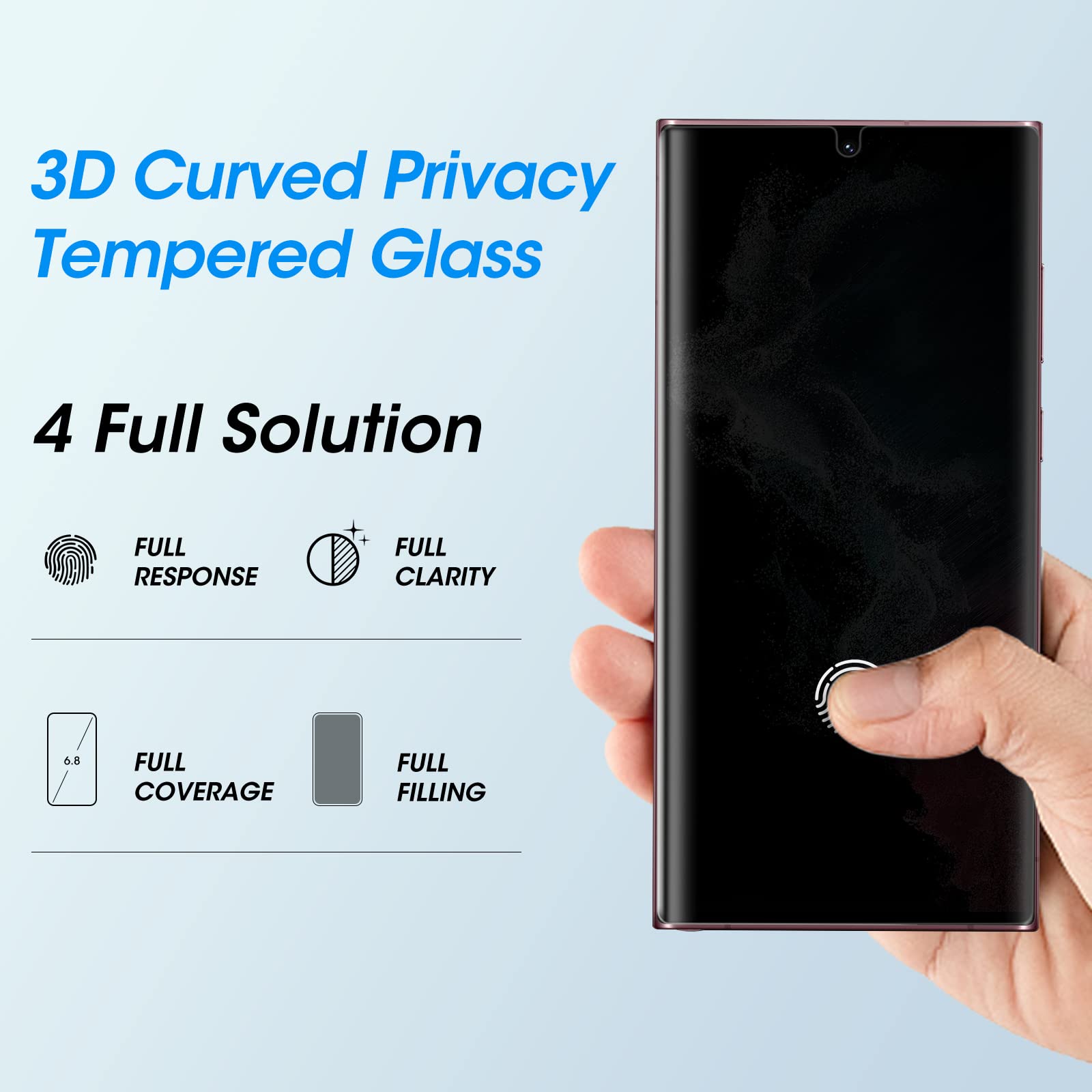 2 pcak Privacy Glass Screen Protector for Galaxy S22 Ultra 5G anti-spy Tempered Glass Shield Compatible with Fingerprint 3D Curved Full Coverage,Case Friendly for Samsung Galaxy S22 Ultra 6.8''