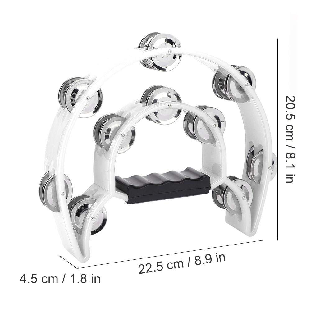 Alomejor Tambourine Half Moon Hand TambourineDouble Row Jingles Tambourine for Musicians Singers Music Classes Bands(White)