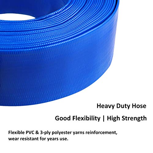 2" x 100' Blue PVC Backwash Hose for Swimming Pools, Heavy Duty Discharge Hose Reinforced Pool Drain Hose with Aluminum Camlock C and E Fittings