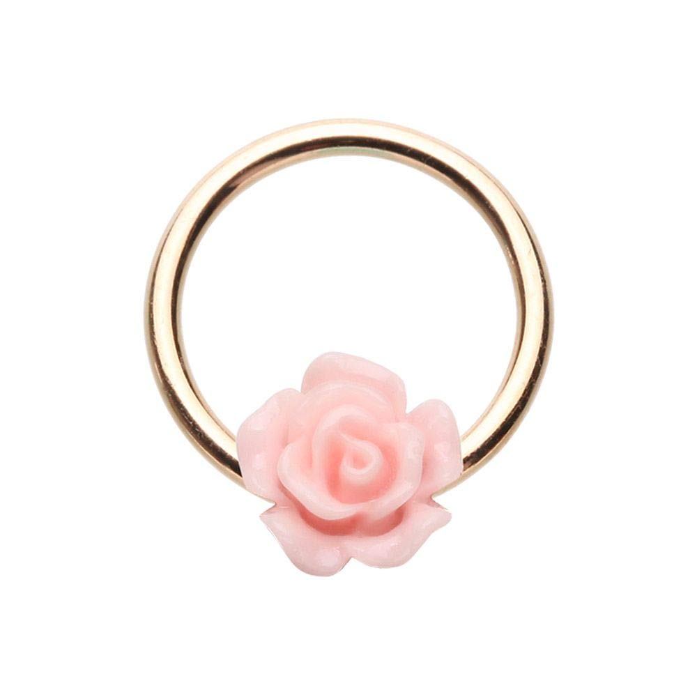 16GA Rose Gold Plated Stainless Steel Pink Rose Flower Septum Cartilage Helix Tragus Daith Captive Bead Ring (Diameter Length: 8mm (5/16"))