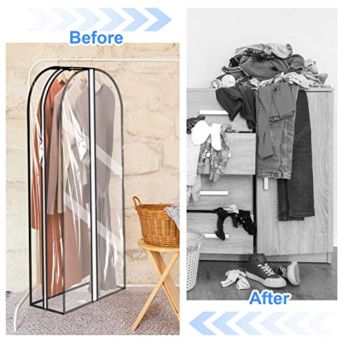 40" Garment Bags for Hanging Clothes Storage with 12" Gussetes, 3 Pack Double Zip Closure Clear Dust Storage Cover, Moving Bags for Coat Jacket Sweater Shirts - 40*24*12 inch