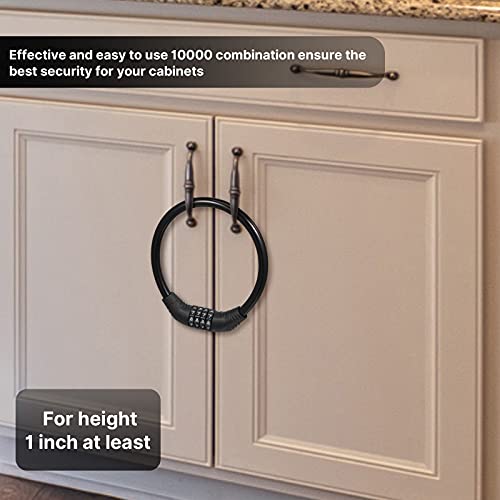 3 Pieces Fridge Freezer Refrigerator Cabinet Lock, 10000 Combinations Child Kids Safety Locks for French Doors, Safe Strap Kitchen Bathroom Doors RV No Screw Fridge Lock (Black, Blue, Orange)