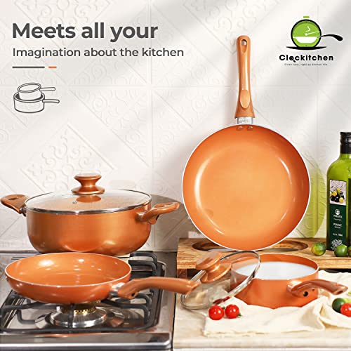 6-piece Non-stick Cookware Set Pots and Pans Set for Cooking - Ceramic Coating Saucepan, Stock Pot with Lid, Frying Pan, Copper