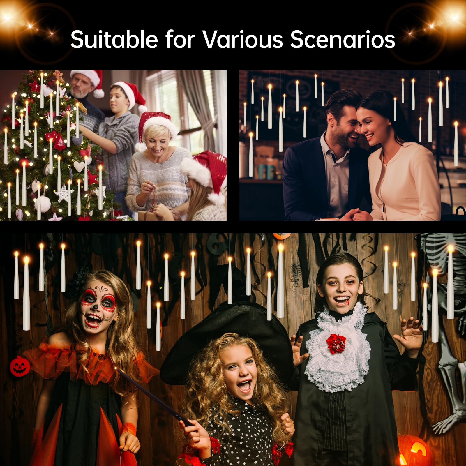 20Pack Christmas Decorations-Flameless Floating Candles with Magic Wand Remote, Flickering Flameless Taper Candles, Dripless LED Handheld Candles Home Decorations for Festive Wedding Halloween