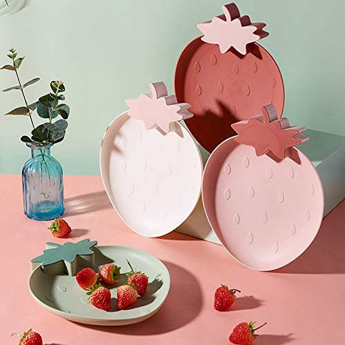 Kawaii Strawberry Plastic Trays Snack Plates Kitchen Bowls,2 Pack Plastic Plates Serving Platters Food Tray Decorative Serving Trays for Candy,Fruits,Dessert,Salad Dish Home Wedding Party Platters