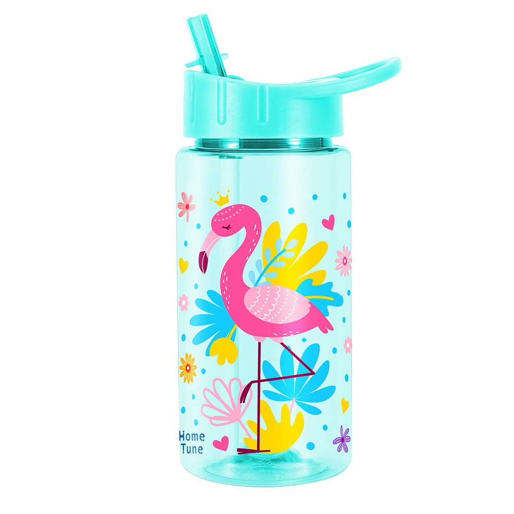 16oz Kids Water Drinking Bottle - BPA Free, Flip Straw Sipper,Carry loop, Lightweight, Leak-Proof with Cute Design for Girls & Boys - 1 Pack(Flamingo)