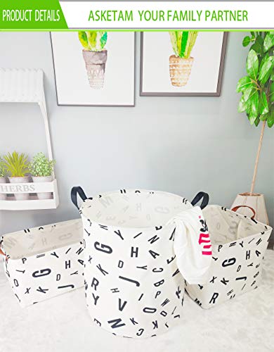ASKETAM Fabric Laundry Basket Canvas Laundry Hamper for Dirty Clothes Toy Organizer Kid Nursery Room Decor Basket (letter)