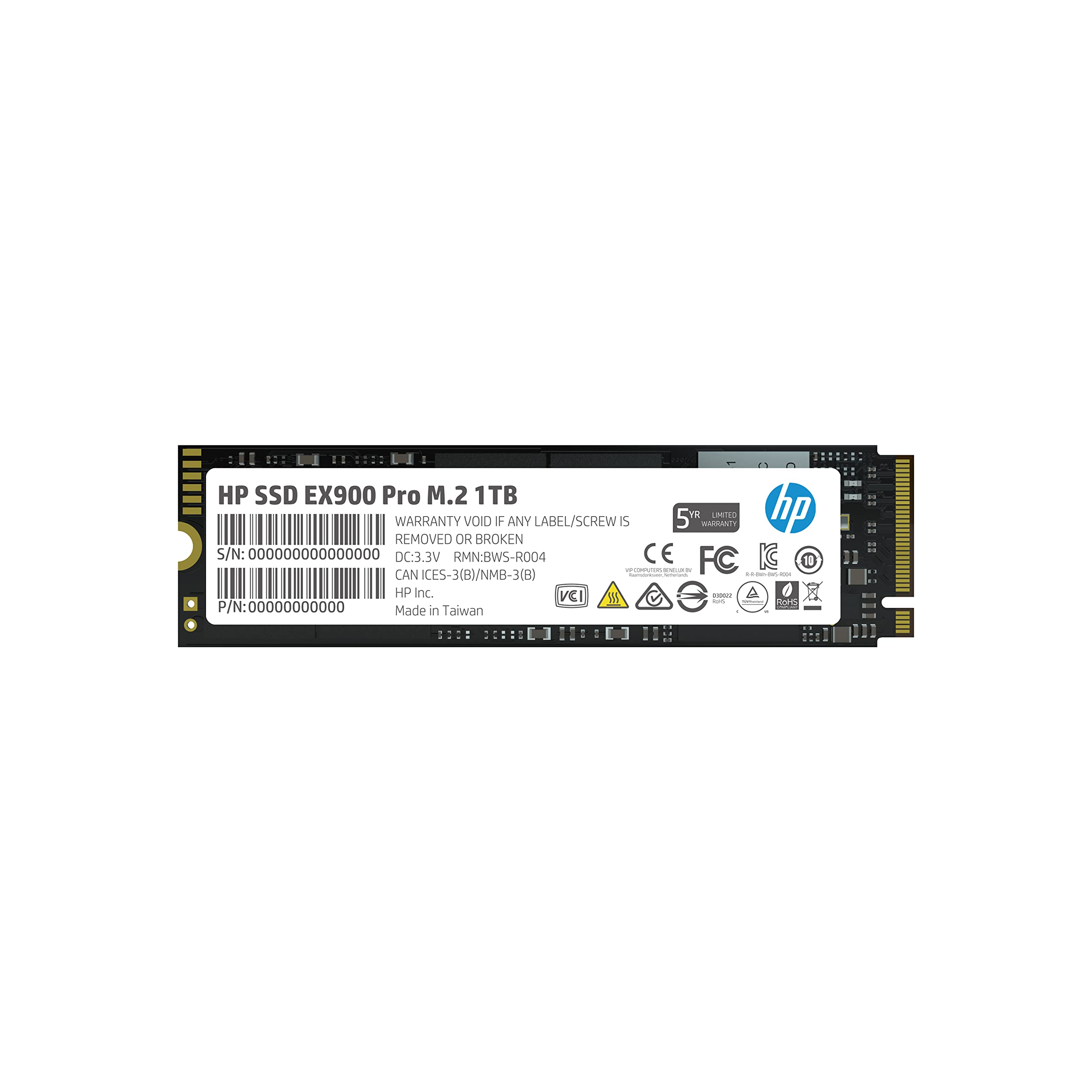 HP EX900 Pro 1TB NVMe PC SSD - PCIe Gen3 (8.0 GT/s) x 4, M.2 2280, 3D NAND Internal Solid Hard State Up to 2250 MB/s with DRAM Cache - 9XL77AA#ABA
