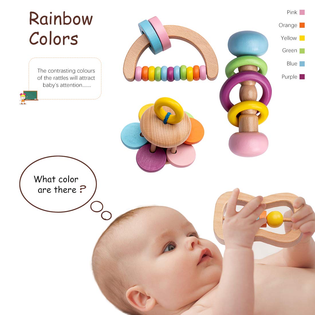 Baby Teething with Wooden Ring Beech Baby Teething Ring 5 PCS Wooden Ring Toy for Baby Wooden Teether with Gift Box