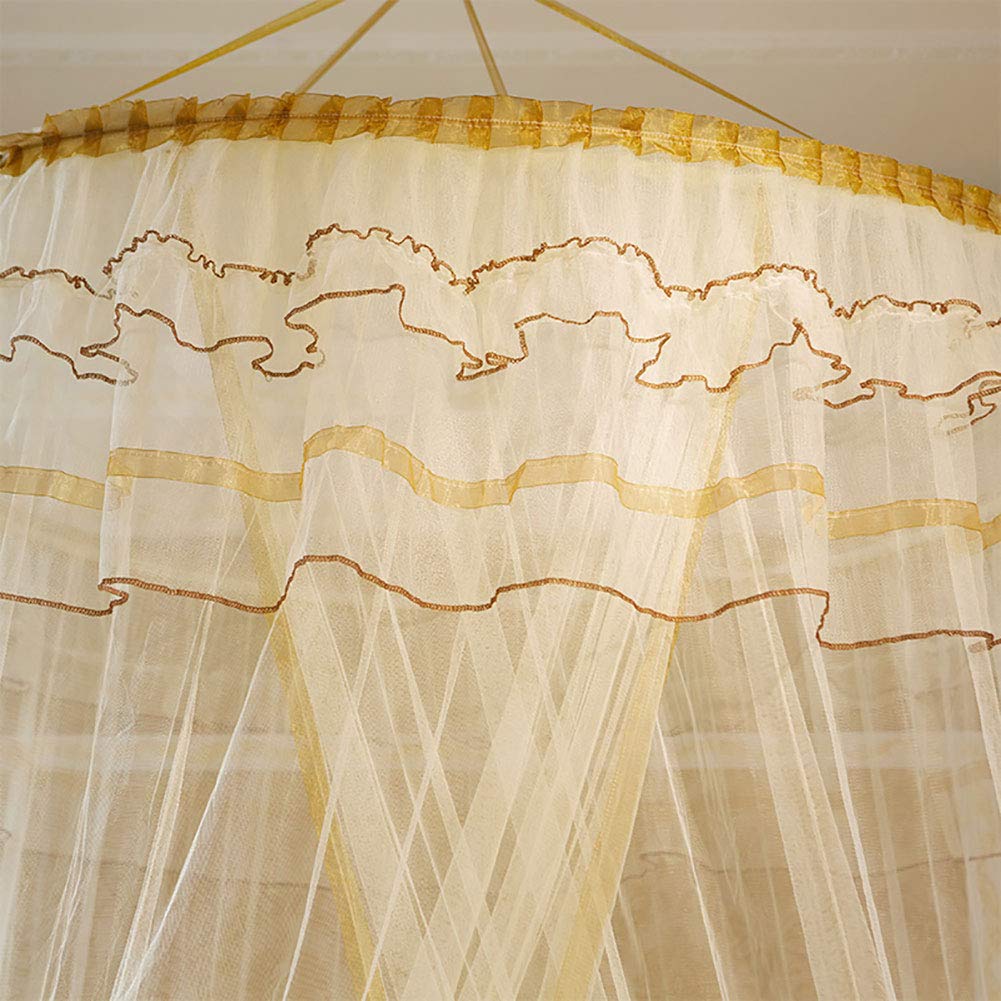 Princess Lace Style Mosquito Net, Foldable Round Bed Canopy, Bed Canopy, for Children Girls Baby Kids(Beige)