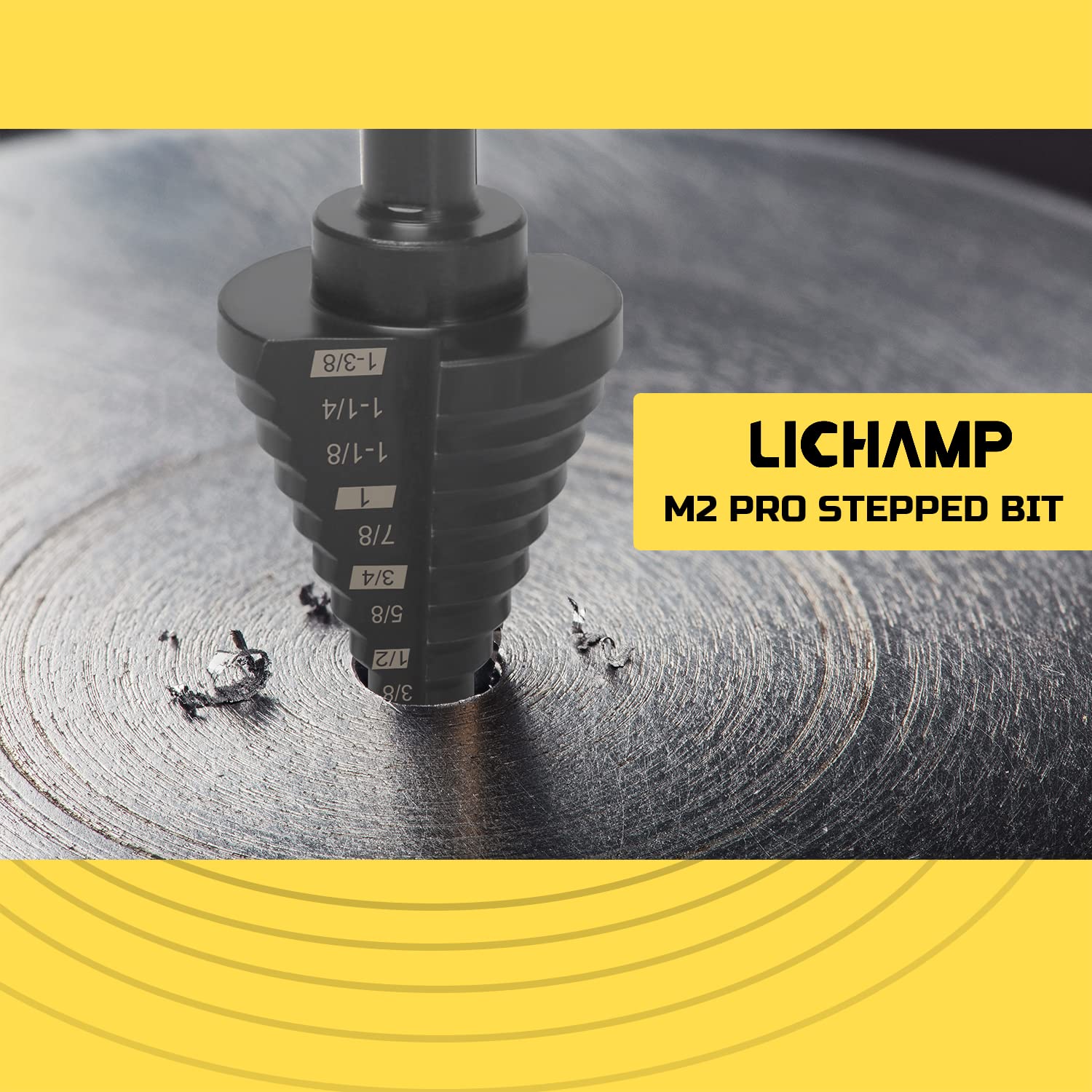 Lichamp Step Drill Bit Set for Metal Sheet Heavy Duty, 5-Piece Premium M2 HSS Step Up Down Drill Bits Stepper Unibit for Steel Hole, 50 Sizes from 1/8 to 1-3/8 inches