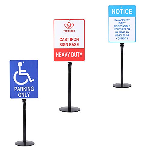kdgarden Heavy Duty Cast Iron Sign Post and Base Kit - 12" DIA Stand with 48" Post and Bolts & Nuts for Hanging Signs, Portable Sign Holder for Parking and Recreational Use