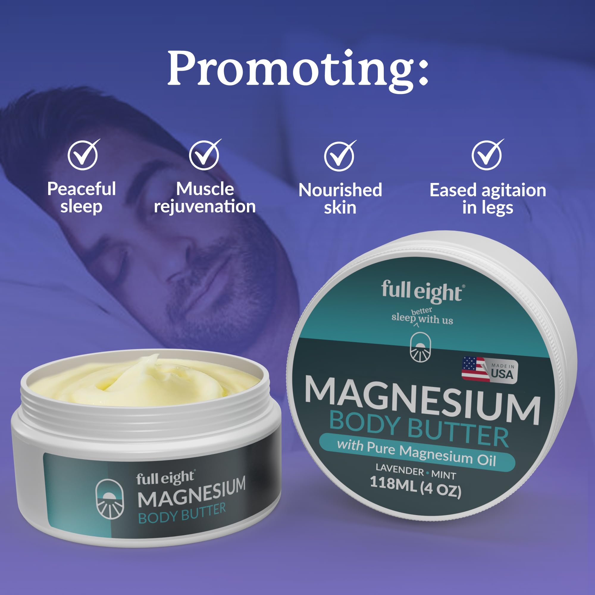 Magnesium Body Butter β Quick Ease for Tensed Legs, Tight Muscles & Sleep, Organic Ingredients with Pure Magnesium Oil, Exfoliating Topical Cream 4oz