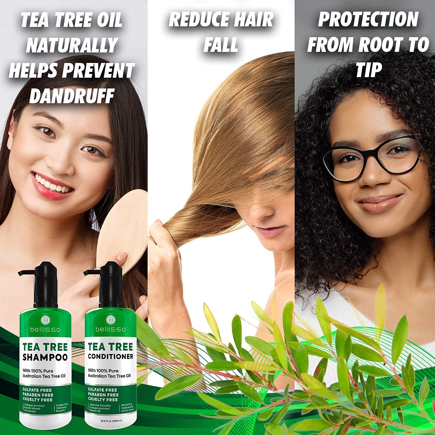 BELLISSO Tea Tree Oil Hair Mask, Shampoo and Conditioner Set