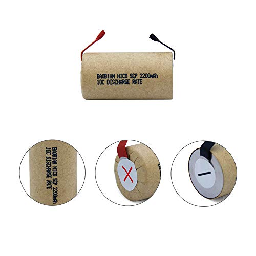 BAOBIAN SubC Sub C 2200mAh 1.2V Ni-CD 10C Discharge Rate Rechargeable Battery Cell with Tabs for Power Tools (15Pcs)