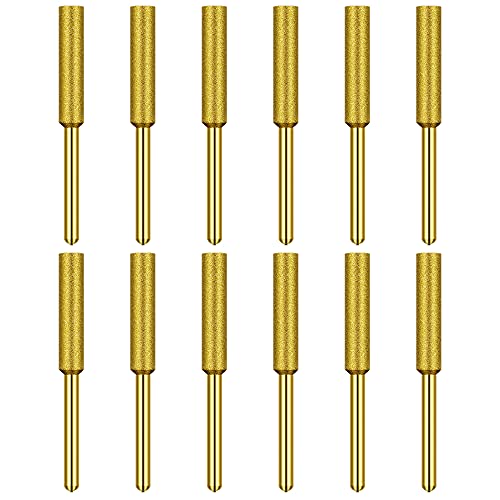 12 Pack Diamond Chainsaw Sharpener Burr Files 1/8" Shank, 3/16 Inch Replacement Sharpening Stones, Titanium Plated Sharpening Wheels Polishing Grinding Tool Grinding Bits (3/16 Inch/ 4.8 mm)