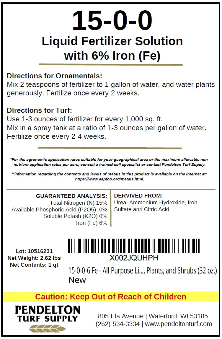 15-0-0-6 Fe - All Purpose Liquid Iron Fertilizer Solution for Darker, Greener Turf, Plants, and Shrubs (2.5 gal)